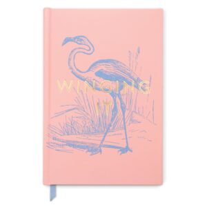 designworks ink vintage sass a5 hardcover notebook journal, design: winging it, colour: pink, 14.6cm x 21.6cm, jb86-1091eu. 240 lined pages. soy based ink.