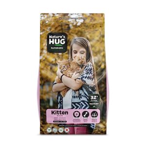 nature's hug nutrients for growth kitten dry cat food for sensitive stomachs, 4 lbs., grain free and non-gmo, hypoallergenic, sustainable clean protein with probiotics, ages 2-12 months