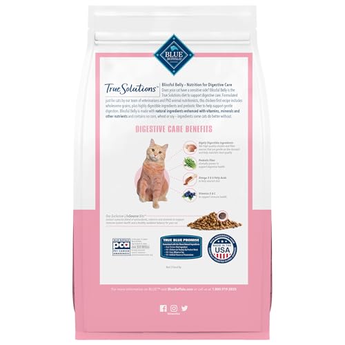 Blue Buffalo True Solutions Blissful Belly Digestive Care Natural Dry Food for Adult Cats, Chicken, 11-lb. Bag