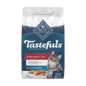 blue buffalo tastefuls natural dry food for adult indoor cats, salmon & brown rice recipe, 15-lb. bag