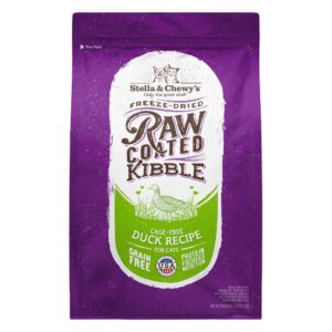 stella & chewy's raw coated premium kibble cat food – grain free, protein rich meals – cage-free duck recipe – 5 lb. bag