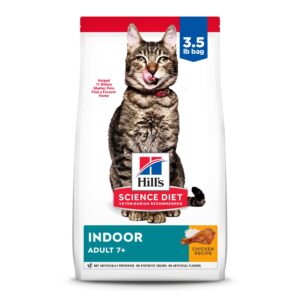 hill's science diet indoor, senior adult 7+, easy litter box cleanup, dry cat food, chicken recipe, 3.5 lb bag