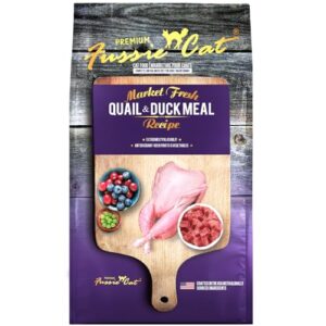 fussie cat market fresh quail & duck meal formula grain-free dry cat food 4lb