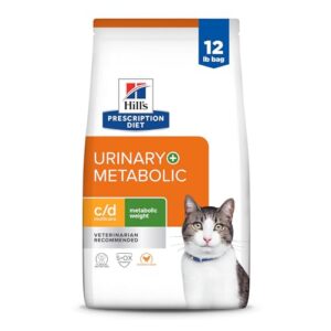 hill's prescription diet c/d + metabolic, urinary + weight care chicken flavor dry cat food, veterinary diet, 12 lb. bag