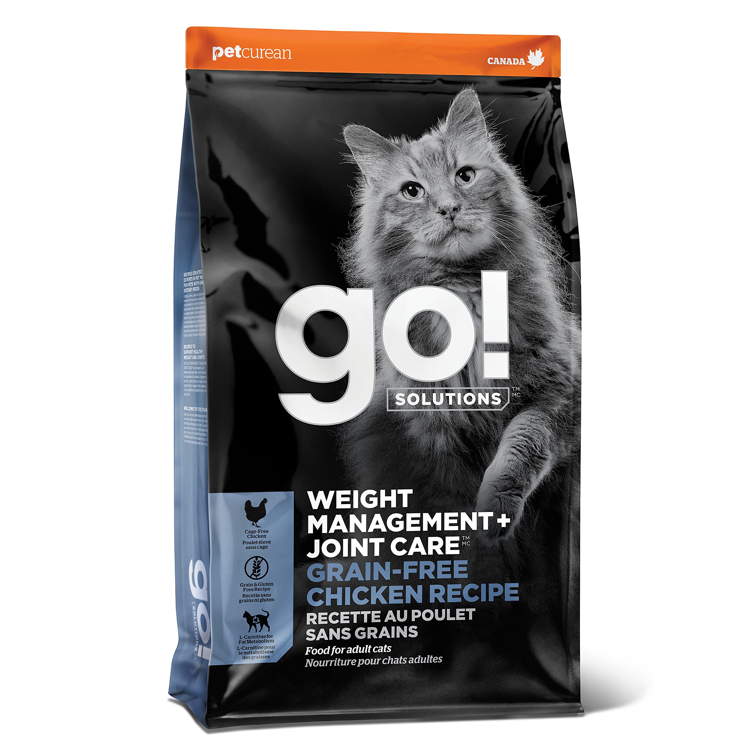 GO! SOLUTIONS Weight Management + Joint Care Grain-Free Chicken Recipe for Cats, 16 lb Bag - Weight Control Cat Food for Adult and Seniors