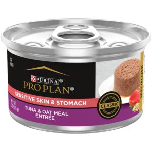 purina pro plan sensitive skin and stomach cat food, tuna and oat meal entree - (pack of 24) 3 oz. cans