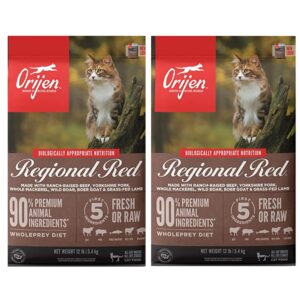 orijen 2 pack of regional red biologically appropriate cat food, 4 pounds each, grain-free, made in the usa