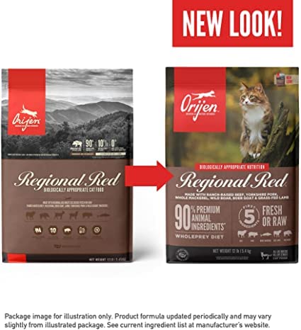 Orijen 2 Pack of Regional Red Biologically Appropriate Cat Food, 4 Pounds Each, Grain-Free, Made in The USA