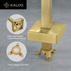 Kalog Single Handle Freestanding Tub Filler Floor Mount Bathtub Faucet with Square Handheld Shower (Brushed Gold-F)