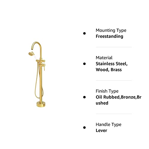 Freestanding Bathtub Faucet Brushed Gold Floor Mounted Tub Filler Faucets High Flow Rate Brushed Gold LLGG