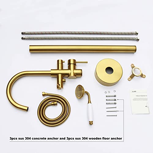 Freestanding Bathtub Faucet Brushed Gold Floor Mounted Tub Filler Faucets High Flow Rate Brushed Gold LLGG