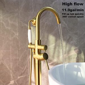 Freestanding Bathtub Faucet Brushed Gold Floor Mounted Tub Filler Faucets High Flow Rate Brushed Gold LLGG