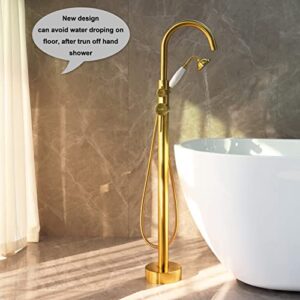 Freestanding Bathtub Faucet Brushed Gold Floor Mounted Tub Filler Faucets High Flow Rate Brushed Gold LLGG