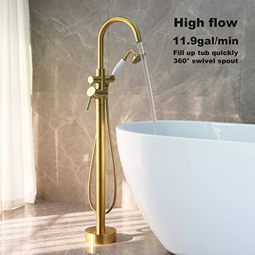 Freestanding Bathtub Faucet Brushed Gold Floor Mounted Tub Filler Faucets High Flow Rate Brushed Gold LLGG