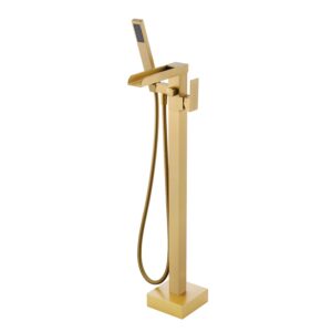 wintap freestanding bathtub faucet,floor mount tub filler high flow waterfall bath filler,brushed gold tub faucets with hand shower