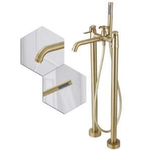 bathfinesse gold freestanding bathtub faucet floor mount tub filler with handheld shower two handle two feet high flow rate mixer tap bathroom tub faucet