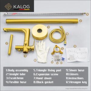 KALOG Single Handle Freestanding Tub Filler Floor Mount Bathtub Faucet with Handheld Shower (Brushed Gold-G)