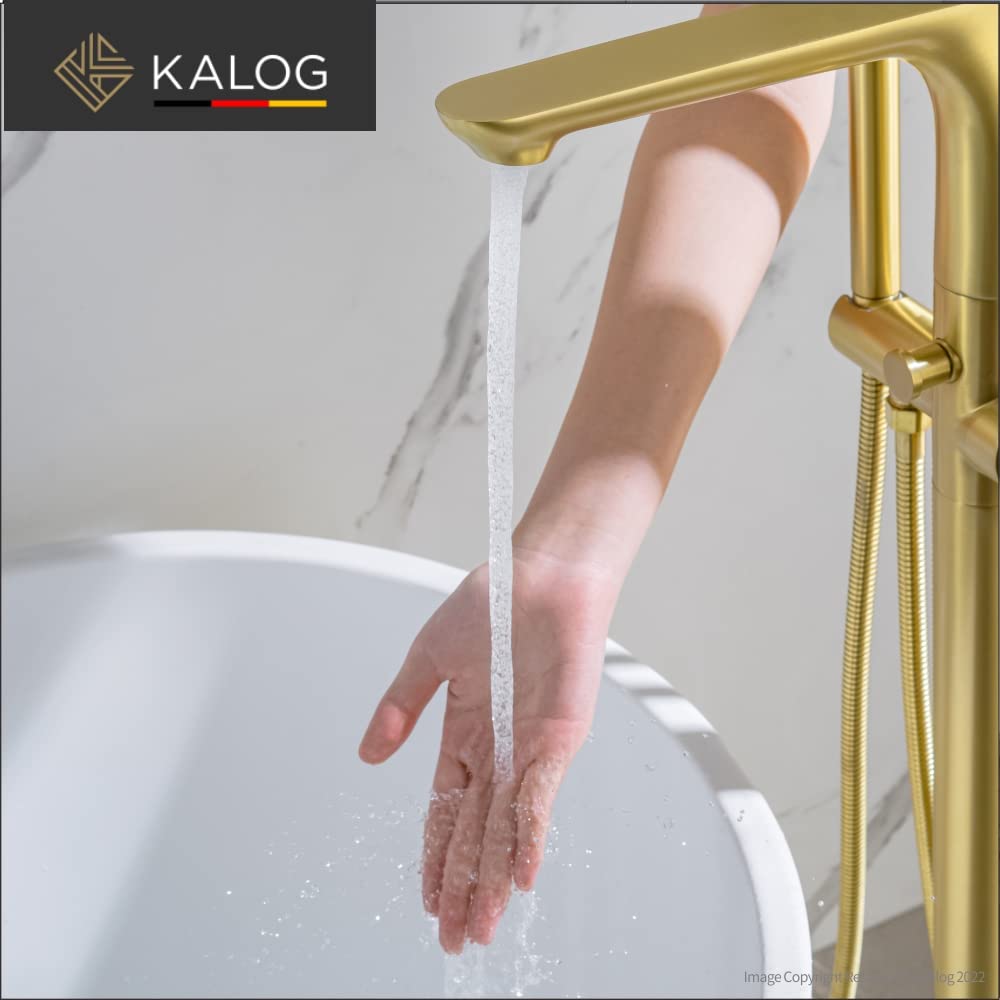 KALOG Single Handle Freestanding Tub Filler Floor Mount Bathtub Faucet with Handheld Shower (Brushed Gold-G)