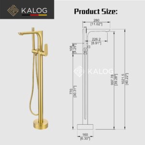 KALOG Single Handle Freestanding Tub Filler Floor Mount Bathtub Faucet with Handheld Shower (Brushed Gold-G)