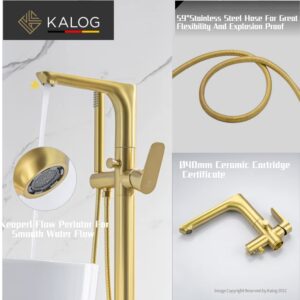 KALOG Single Handle Freestanding Tub Filler Floor Mount Bathtub Faucet with Handheld Shower (Brushed Gold-G)