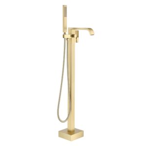 boyel living freestanding bathtub faucet tub floor mount single handle filler faucet with hand shower brushed gold