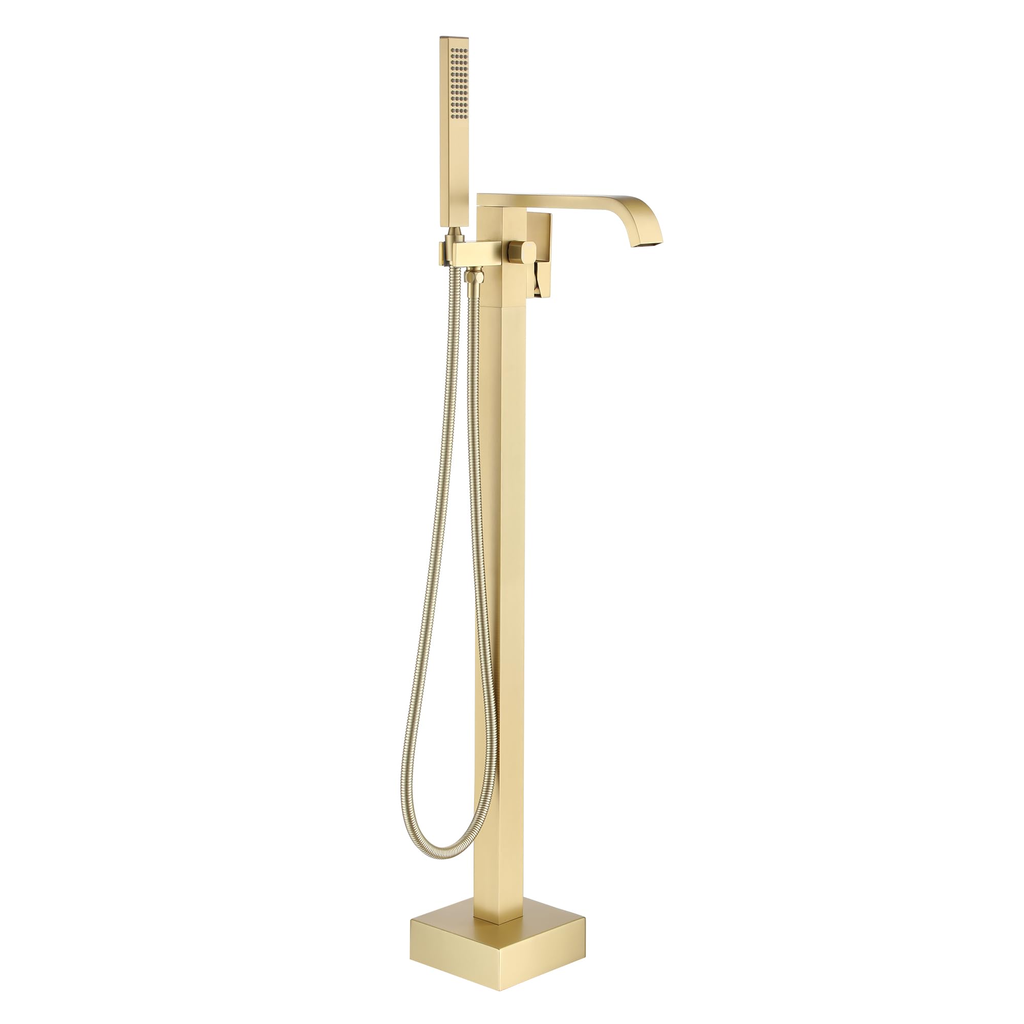 Boyel Living Freestanding Bathtub Faucet Tub Floor Mount Single Handle Filler Faucet with Hand Shower Brushed Gold