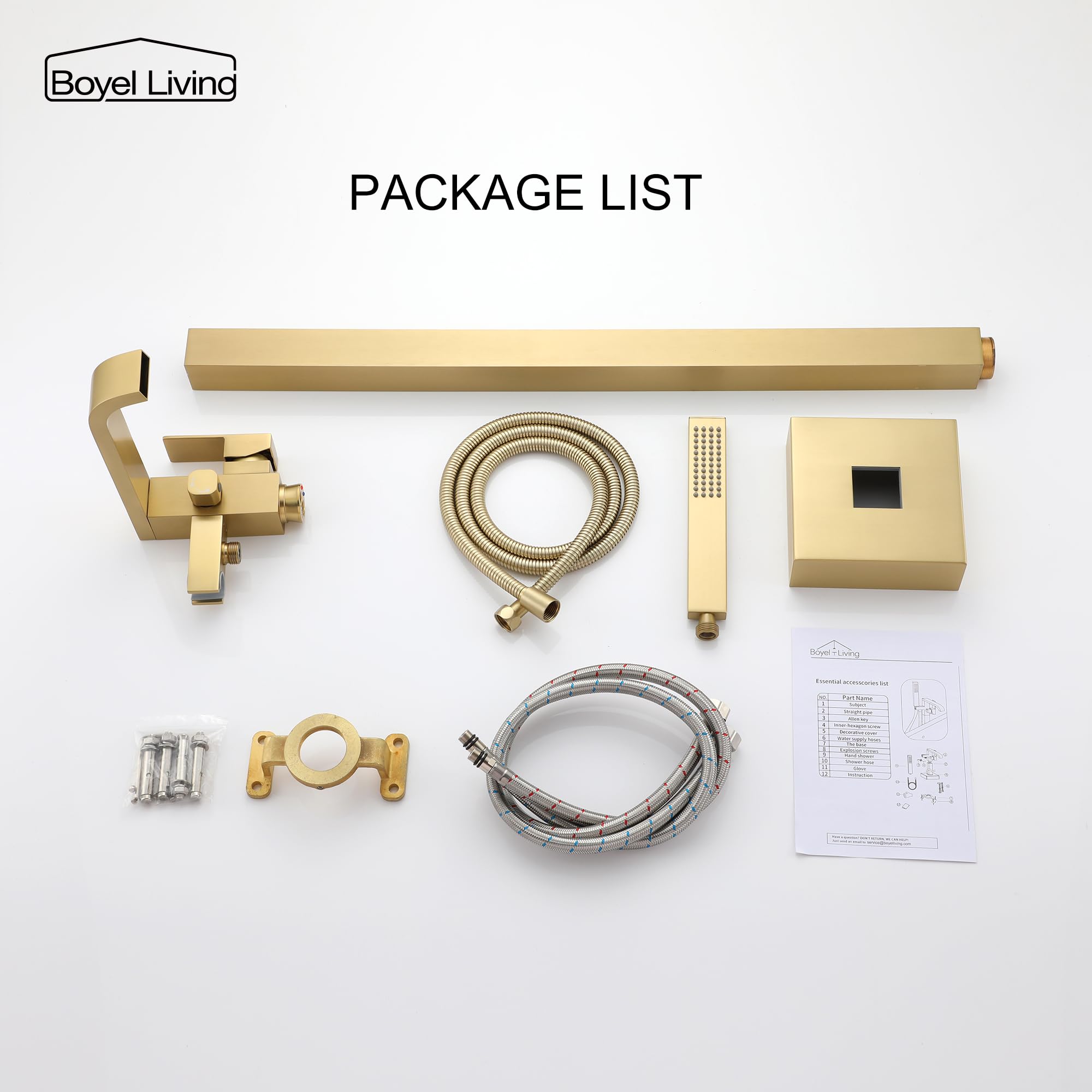 Boyel Living Freestanding Bathtub Faucet Tub Floor Mount Single Handle Filler Faucet with Hand Shower Brushed Gold