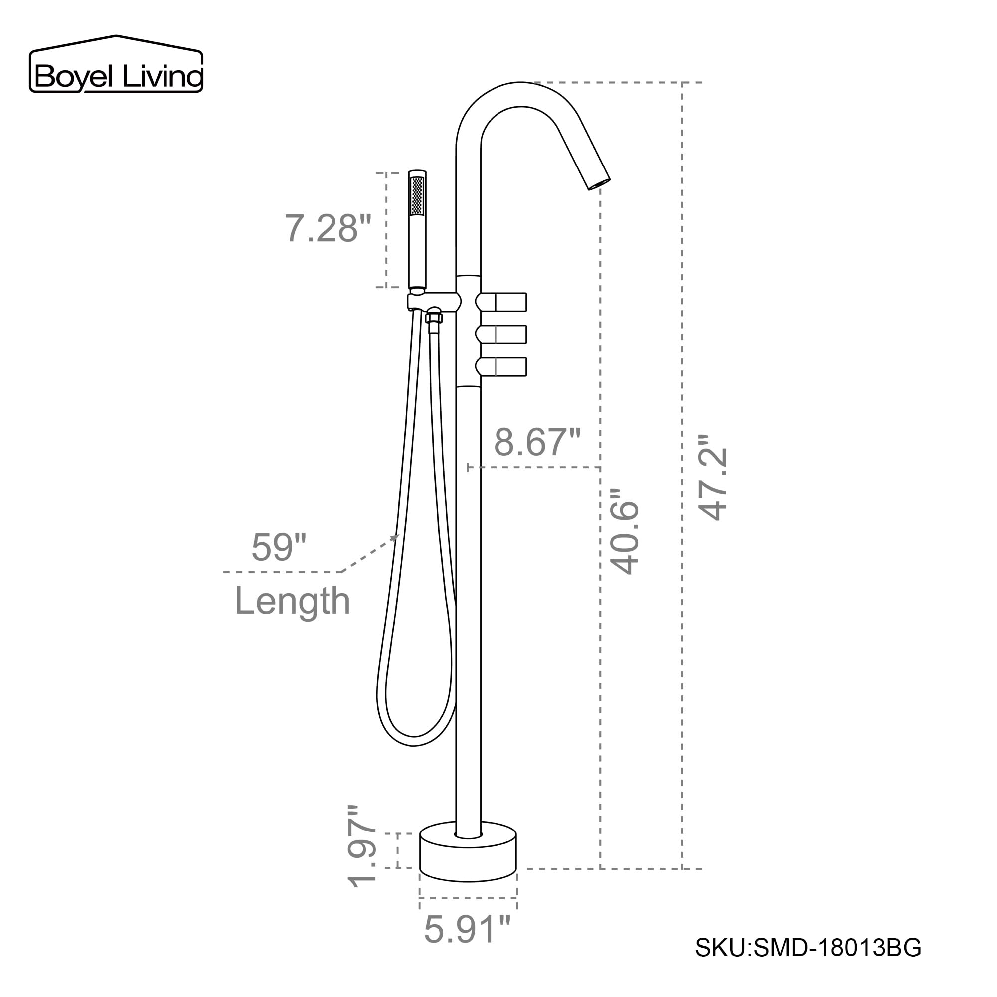 Freestanding Bathtub Faucet Floor Mount Tub Filler Faucet with Handheld Shower 360° Swivel Bathtub Faucet Set with Stainless Steel Water Supply Pipe, Brushed Gold