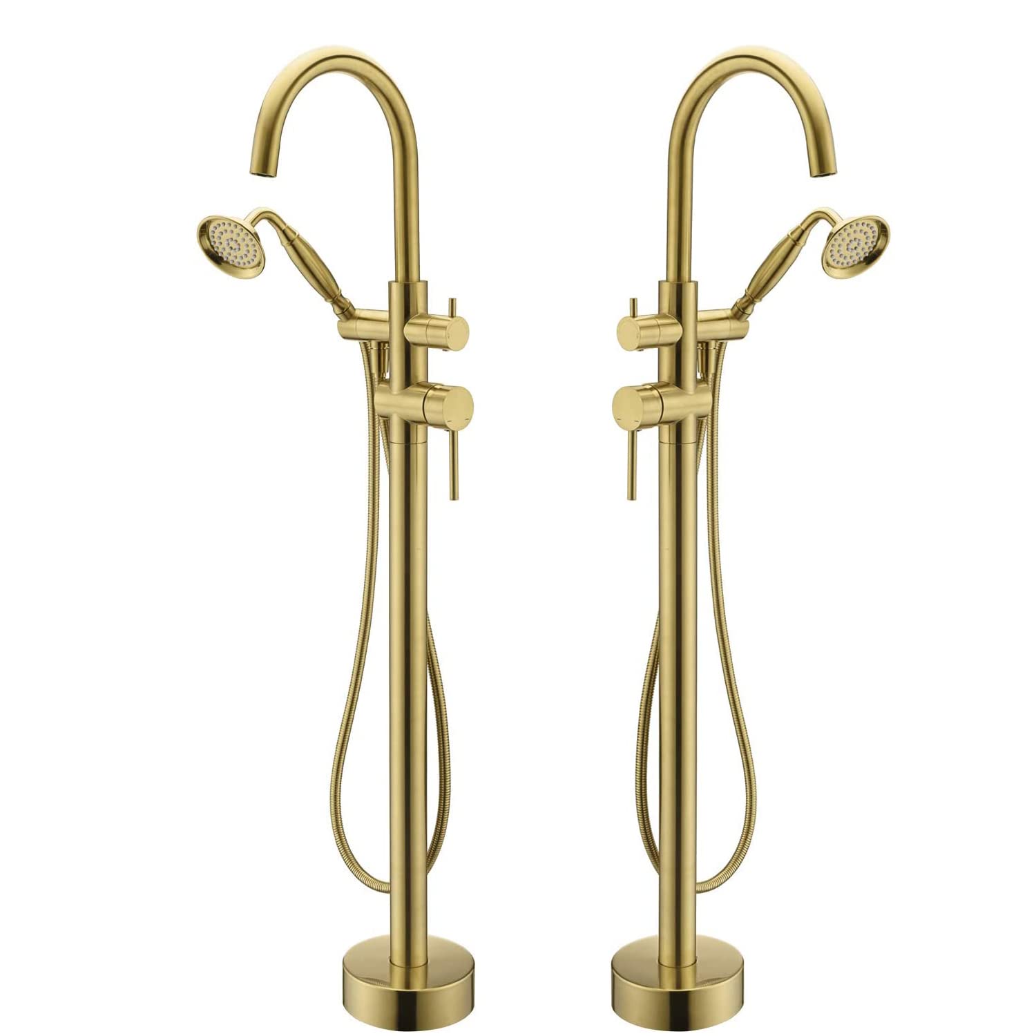 Freestanding Tub Filler Bathtub Faucet Brushed Gold Floor Mounted Brass Faucets with Handheld Shower