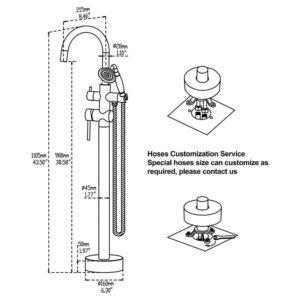 Freestanding Tub Filler Bathtub Faucet Brushed Gold Floor Mounted Brass Faucets with Handheld Shower