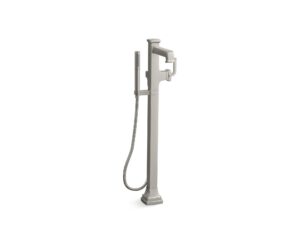 kohler t27408-4-bn riff floor-mount bath filler with handshower set, bathtub faucet, shower faucet set, vibrant brushed nickel