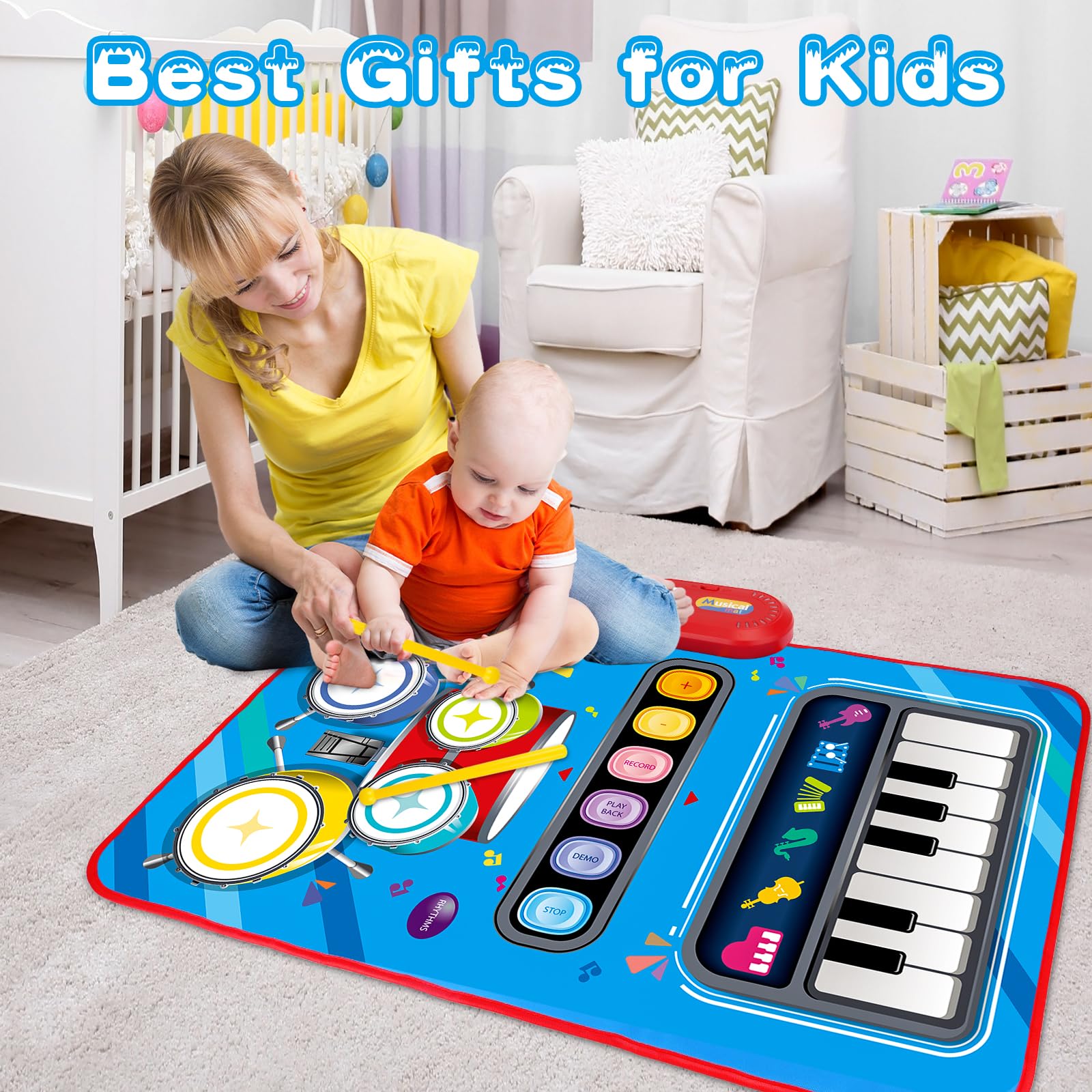 Baby Toys for 1 Year Old: Baby Musical Mat Toddler Toys Age 1-2 - 2 in 1 Piano Drum Babies Play Mat - Infant Music Toy 12-18 Months Babies Birthday Valentines Gifts for 1 2 3 Year Old Boys Girls