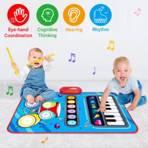 Baby Toys for 1 Year Old: Baby Musical Mat Toddler Toys Age 1-2 - 2 in 1 Piano Drum Babies Play Mat - Infant Music Toy 12-18 Months Babies Birthday Valentines Gifts for 1 2 3 Year Old Boys Girls