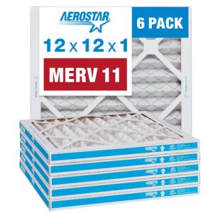 aerostar 12x12x1 merv 11 pleated air filter, ac furnace air filter, 6 pack (actual size: 11 3/4"x11 3/4"x3/4")