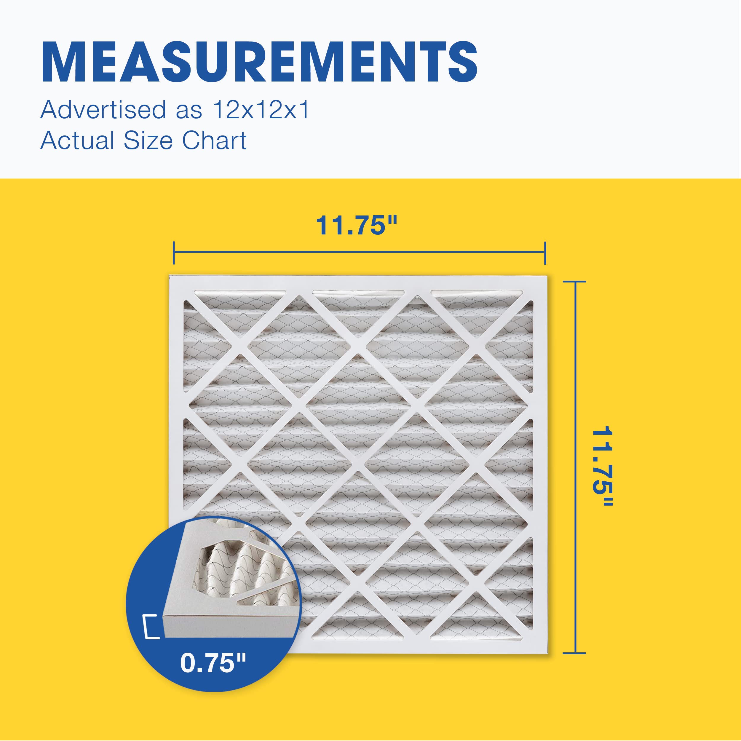 Aerostar 12x12x1 MERV 11 Pleated Air Filter, AC Furnace Air Filter, 6 Pack (Actual Size: 11 3/4"x11 3/4"x3/4")