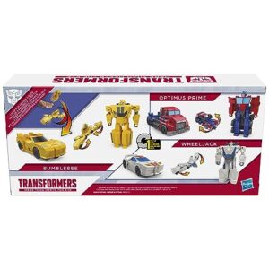 Transformers 1-Step Flip Heroes 3-Pack, 4-Inch Wheeljack, Bumblebee, and Optimus Prime Action Figures, Kids Easter Toys or Basket Stuffers, Age 6+