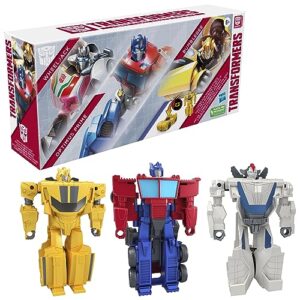 Transformers 1-Step Flip Heroes 3-Pack, 4-Inch Wheeljack, Bumblebee, and Optimus Prime Action Figures, Kids Easter Toys or Basket Stuffers, Age 6+