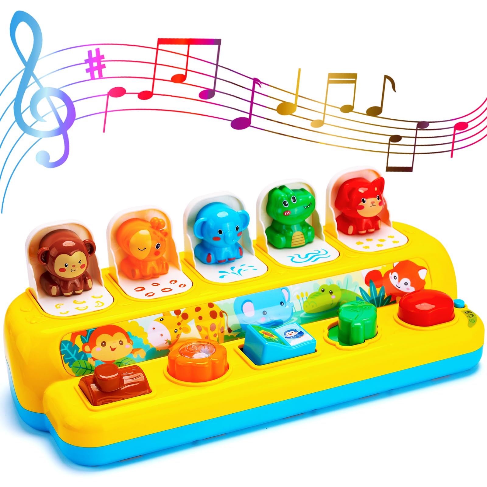 Interactive Pop up Animal Toys with Music & Light, Montessori Cause and Effect Toys for 1 Year Old Boy Girl Early Learning Musical Baby Toys 9-12-18 Months STEM Toddler Toys Age 1-2 Gift for Infant