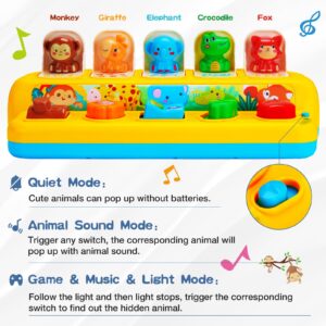 Interactive Pop up Animal Toys with Music & Light, Montessori Cause and Effect Toys for 1 Year Old Boy Girl Early Learning Musical Baby Toys 9-12-18 Months STEM Toddler Toys Age 1-2 Gift for Infant