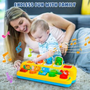 Interactive Pop up Animal Toys with Music & Light, Montessori Cause and Effect Toys for 1 Year Old Boy Girl Early Learning Musical Baby Toys 9-12-18 Months STEM Toddler Toys Age 1-2 Gift for Infant