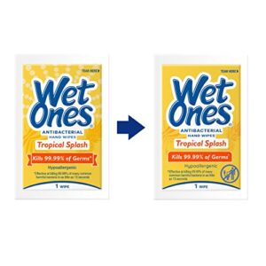 Wet Ones Antibacterial Hand Wipes Singles, Tropical Splash Wipes | Individual Wipes, Antibacterial Wipes, Hand Wipes Individually Wrapped | 24 ct. (6 pack)