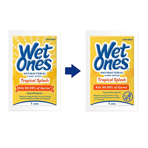 Wet Ones Antibacterial Hand Wipes Singles, Tropical Splash Wipes | Individual Wipes, Antibacterial Wipes, Hand Wipes Individually Wrapped | 24 ct. (6 pack)