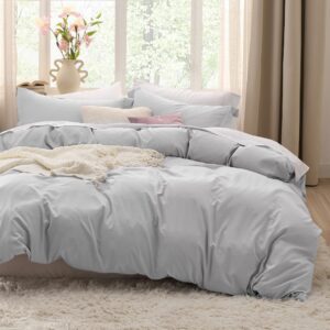 bedsure duvet cover king size - soft prewashed king duvet cover set, 3 pieces, 1 duvet cover 104x90 inches with zipper closure and 2 pillow shams, light grey, comforter not included