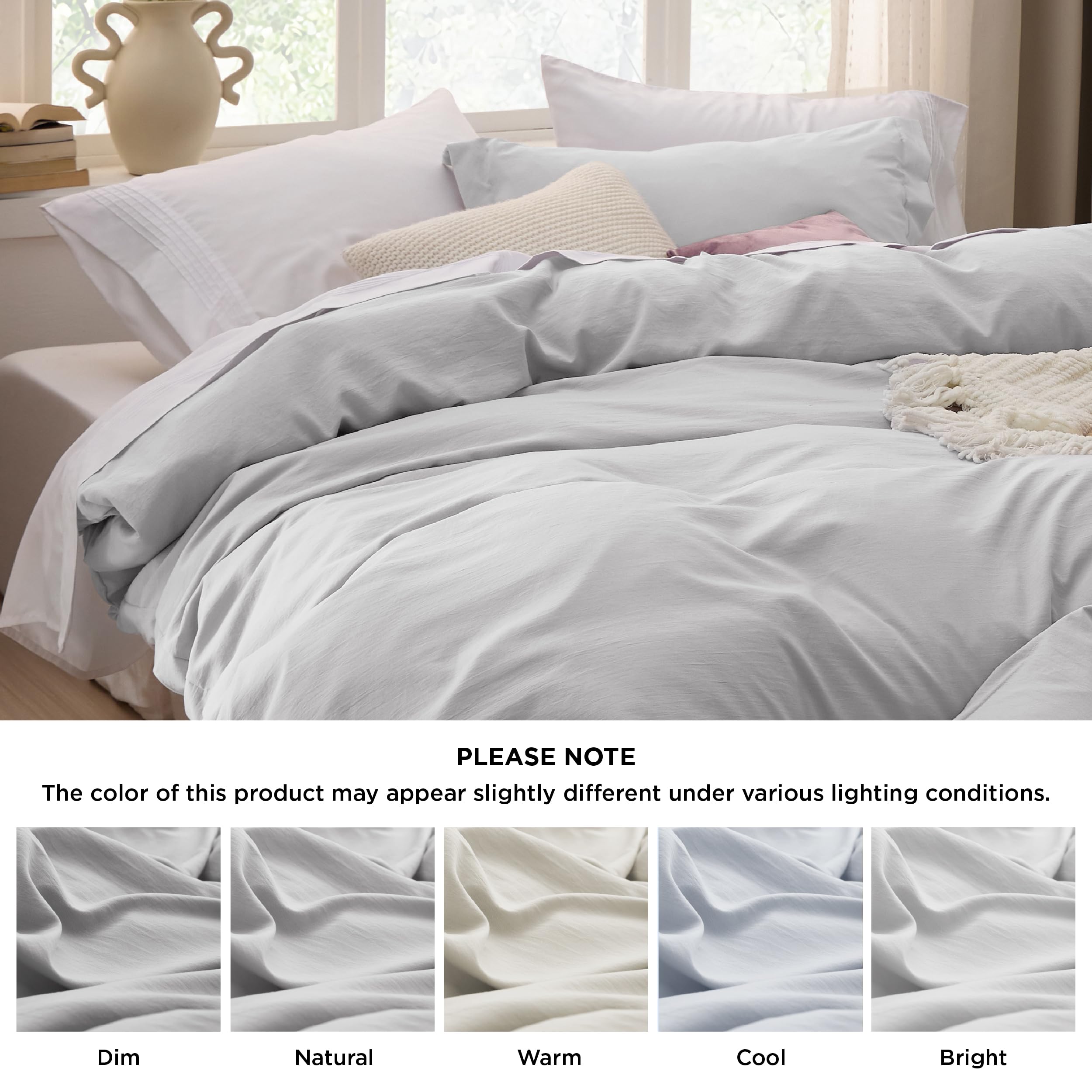 Bedsure Duvet Cover King Size - Soft Prewashed King Duvet Cover Set, 3 Pieces, 1 Duvet Cover 104x90 Inches with Zipper Closure and 2 Pillow Shams, Light Grey, Comforter Not Included