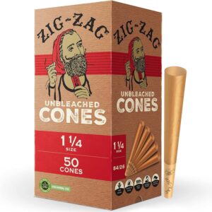 zig-zag pre-rolled cones - natural unbleached pre rolled rolling papers bulk pack - easy to use and convenient - 1 ¼-inch size - pack of 50