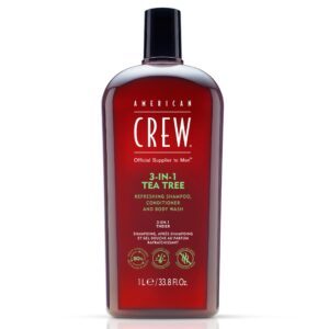 american crew shampoo, conditioner & body wash for men, 3-in-1, tea tree scent, 33.8 fl oz