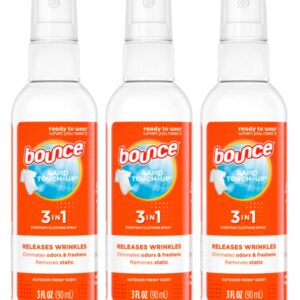 Bounce Anti Static Spray, 3 in 1 Instant Anti Static Spray & Instant Wrinkle Release, Odor Eliminator & Fabric Refresher, Travel Size (3 Oz,Pack of 3)