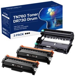 wearec compatible tn760 toner cartridge and dr730 drum unit replacement for brother dr730 dr 730 tn-760 tn730 work with mfc-l2750dw hl-l2350dw dcp-l2550dw printer (2 toners, 1 drum unit, 3-pack)