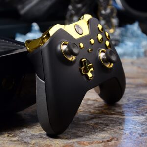 eXtremeRate LB RB LT RT Bumpers Triggers D-Pad ABXY Start Back Sync Buttons, Chrome Gold Full Set Buttons Repair Kits with Tools for Xbox One Standard & Xbox One Elite V1 Controller (Model 1697/1698)