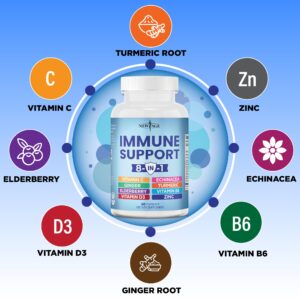 8 in 1 Immune Support Booster Supplement with Echinacea, Vitamin C and Zinc 50mg, Vitamin D 5000 IU, Turmeric Curcumin & Ginger, B6, Elderberry 120 Count (Pack of 2)